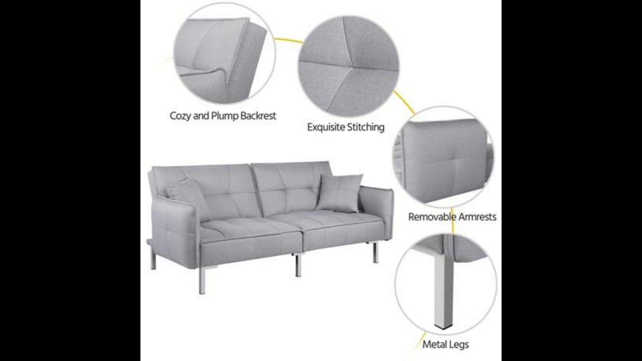 Folding Futon Sofa Bed Fabric Cover Sofa Bed with Adjustable Backrest Sleeper