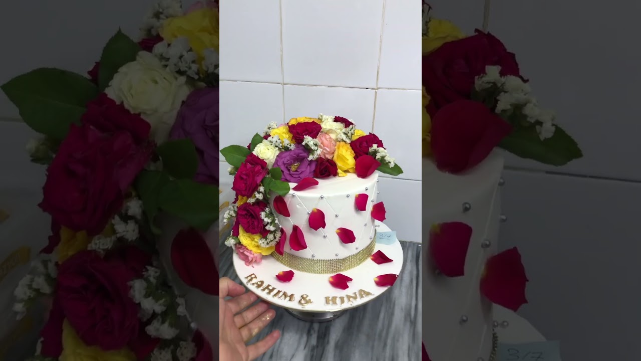 Wedding anniversary cake || fresh flowers 🌸 cake || #wedding #anniversary #freshflower #saharcakes