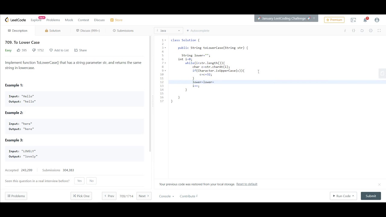 Leetcode | To LowerCase | Java | solve tolowercase problem in most easy way.