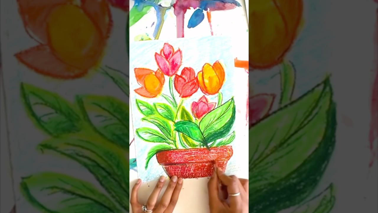 Easy Oil Pastel Flower Tutorial for Students 🌷