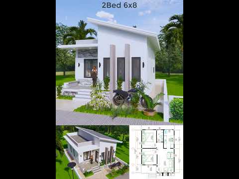 White House Floor Plan 6x8 Meter 20x27 Feet 2 Beds Shed Roof #houseplans #home #homedesign