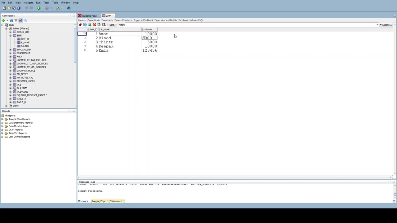update without sql query in SQL Developer