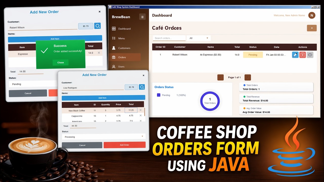 Java Coffee Shop System - Orders Form