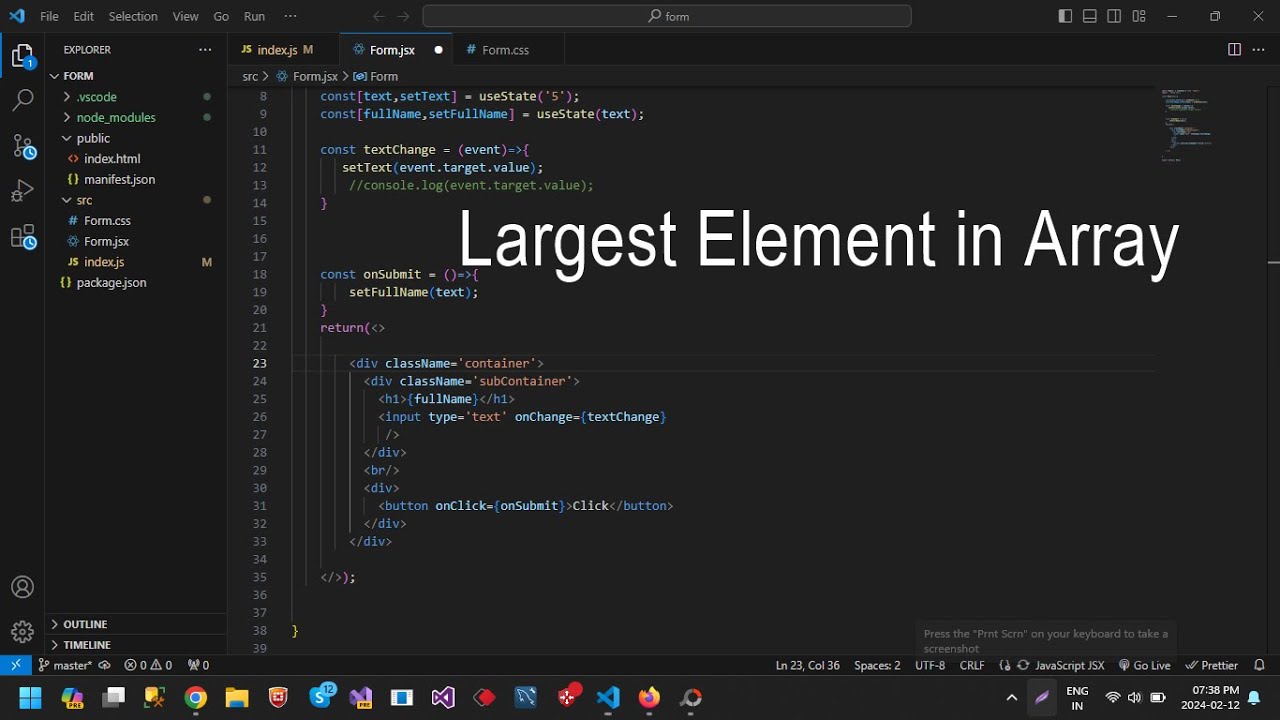 Program to print the largest element in an array in Java using Visual Studio Code