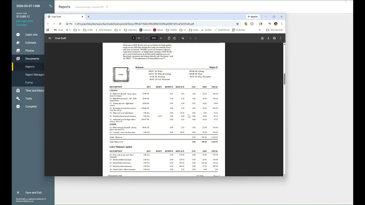Xactimate Estimate Example