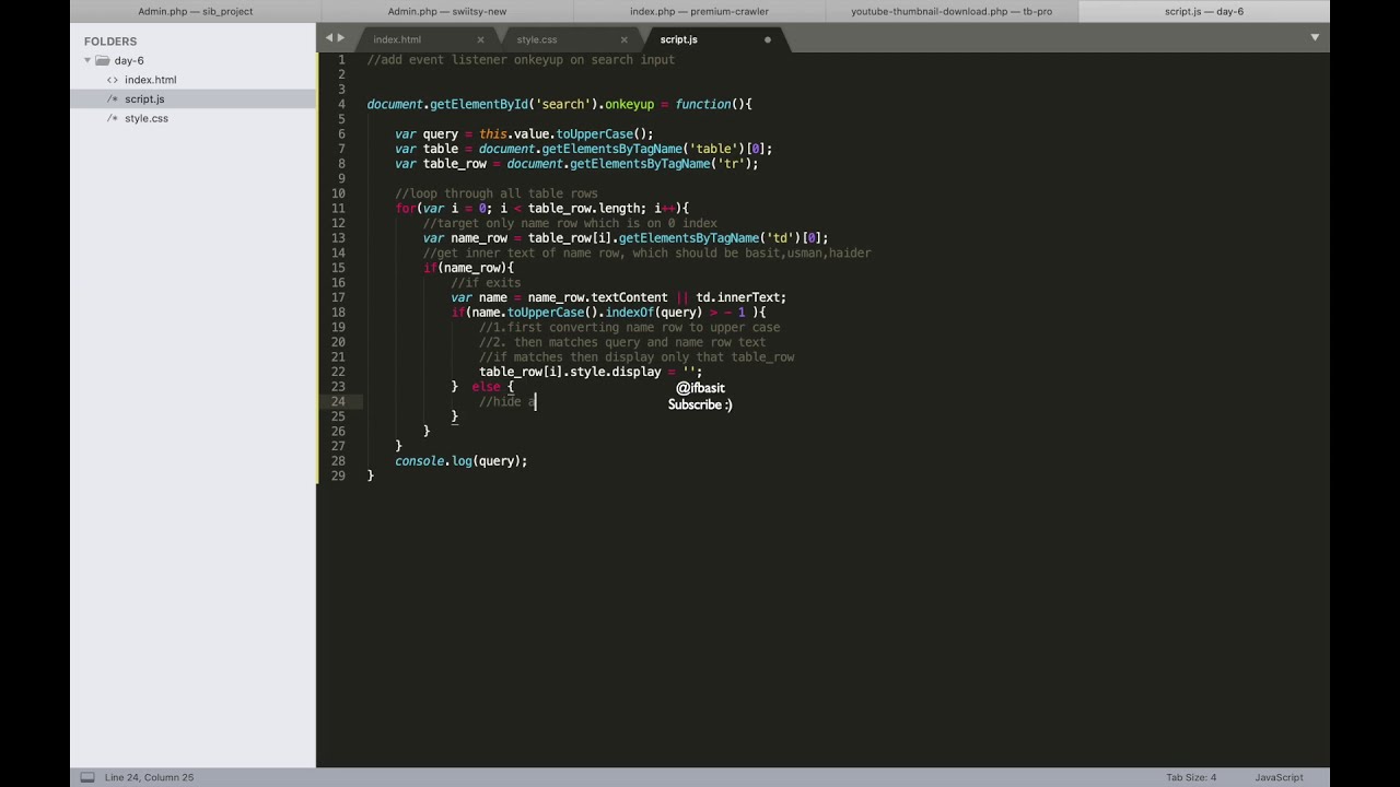 Create Search and Filter Table Data Using Javascript