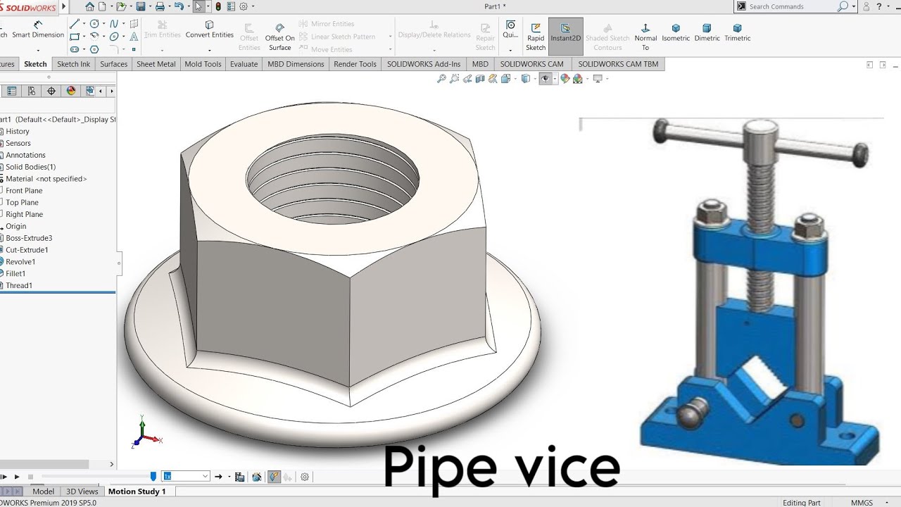 Solidworks Tutorial for Two side pipe vice part 1
