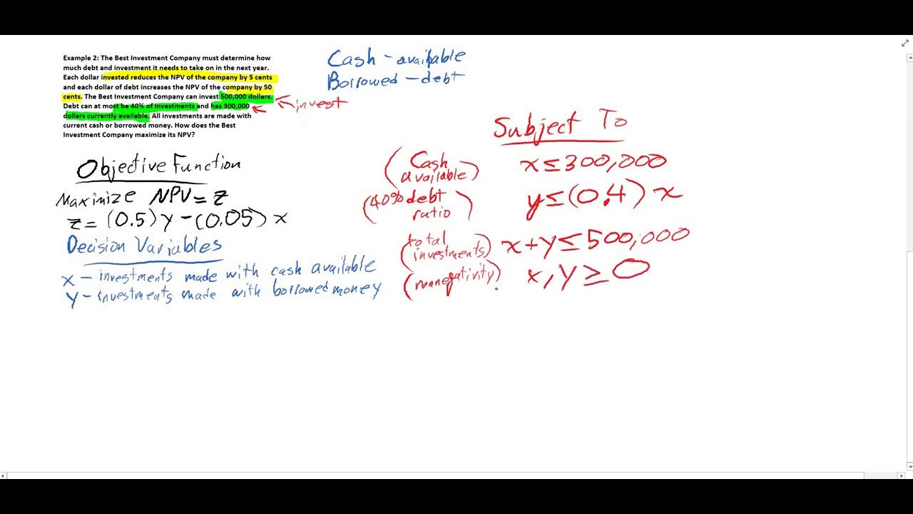 Linear Programming: Capital Budgeting Example 2