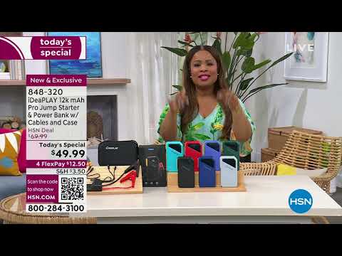 iDeaPLAY 12K mAh Pro Jump Starter Power Bank with Cabl...