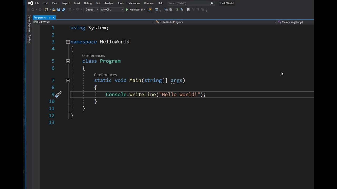 Running a console application in VS2019
