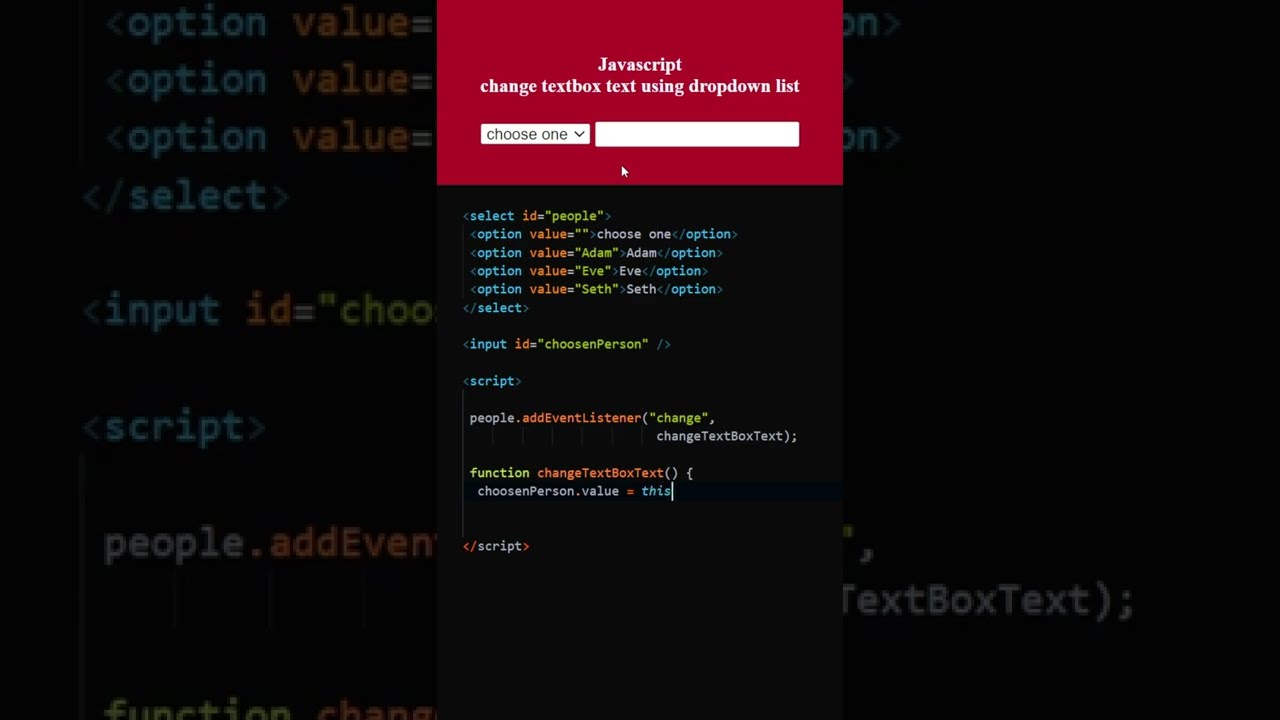 JAVASCRIPT FOR BEGINNERS: Change HTML textbox text using drop-down list (HTML select element)