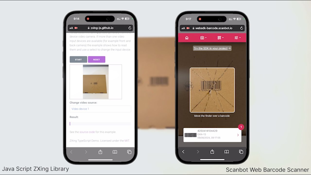 ZXing JS vs Scanbot SDK | JavaScript Barcode Scanning Solutions