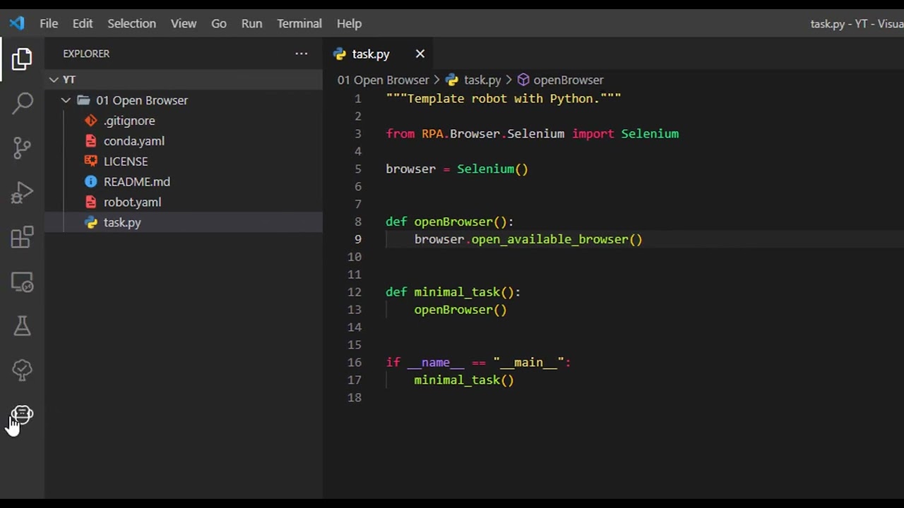Robot Framework (Robocorp) RPA - Opening a Browser - Python