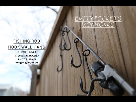 Fishing Rod and Reel with forged hooks decorative functional metal wall art