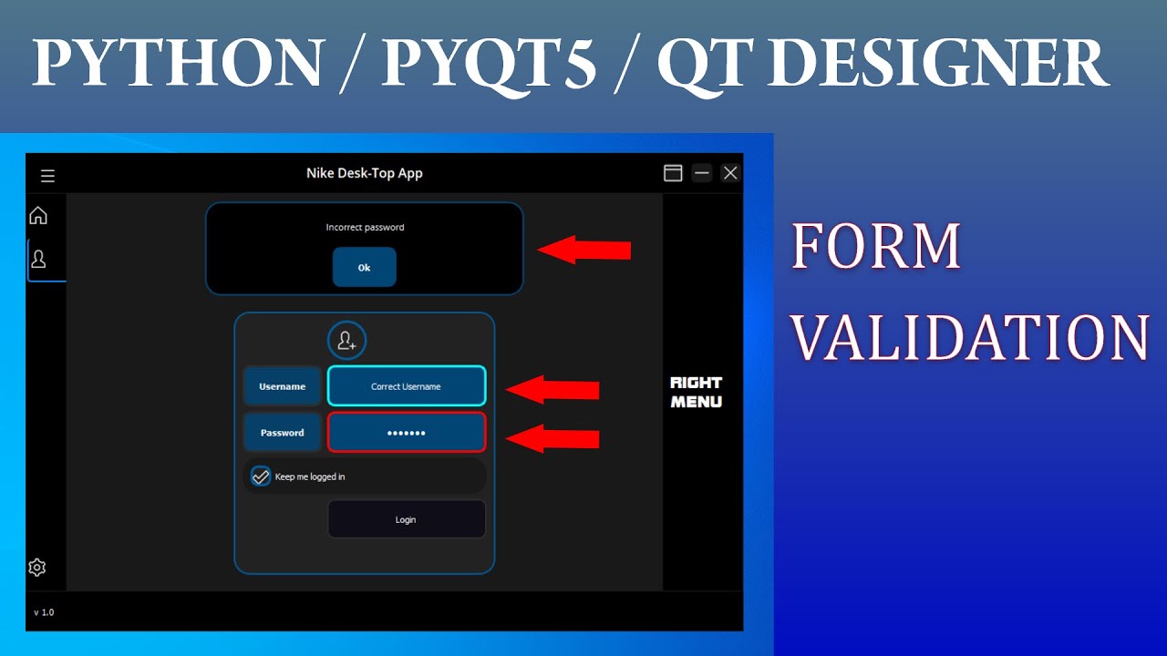 #11 Python Validate Form Fields [log in] | QTDesigner, Pyqt5,Pyside | Modern Flat Style GUI/UI
