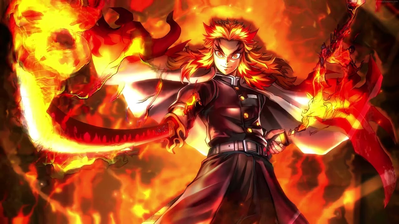 Anime Kyojuro Rengoku Fire Blade 4K Live Wallpaper
