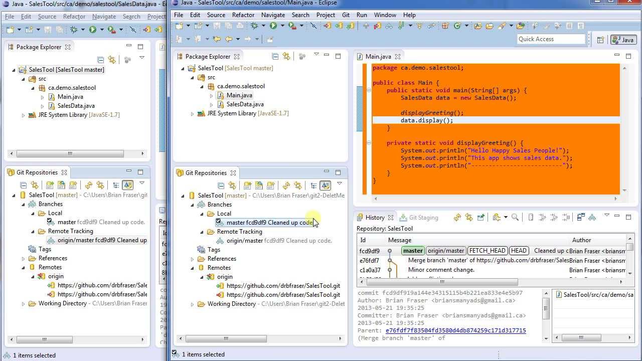 Remote Git Server and Merging:Git & Eclipse