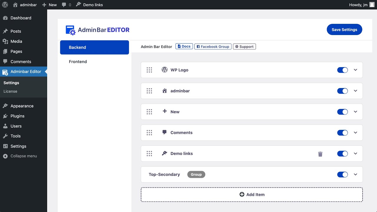 WordPress Toolbar or Admin Bar Editor Plugin