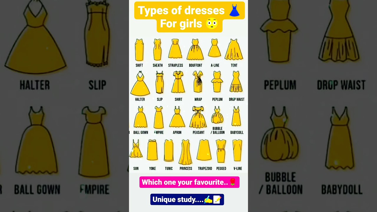 types of dresses 🥻 👗 for girls in english 🤔 with unique study..🌹#girlsdress #dresses