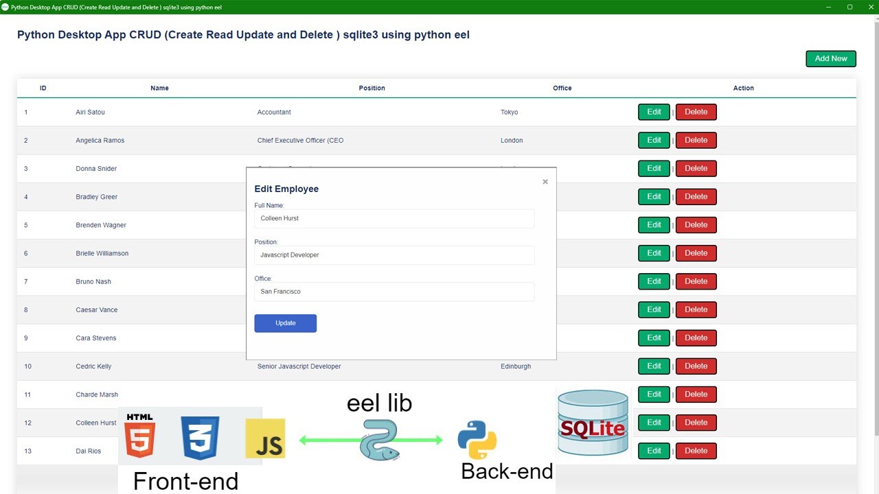 Python Desktop App CRUD (Create Read Update and Delete ) sqlite3 using python eel