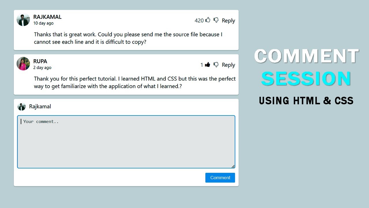 Create a Comments Box using HTML and CSS | Comment Box | Comment box design