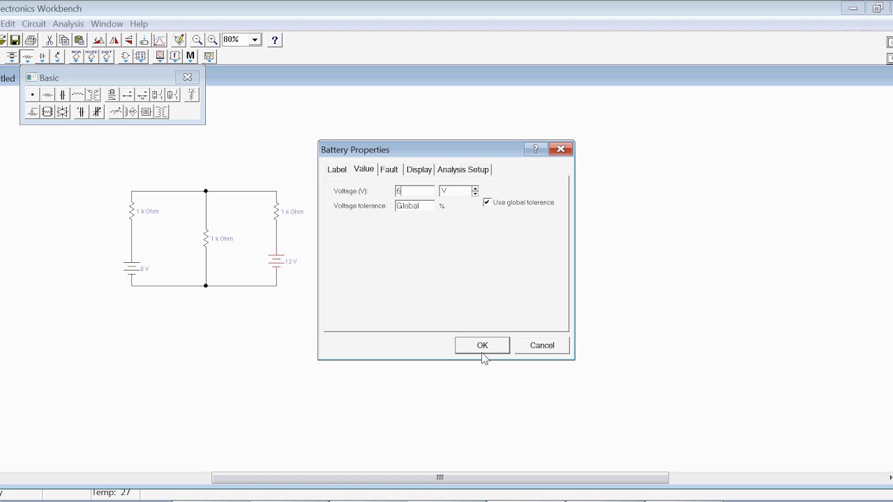 Electronic Simulations - Electronic Workbench 5.12 - Example 3.13