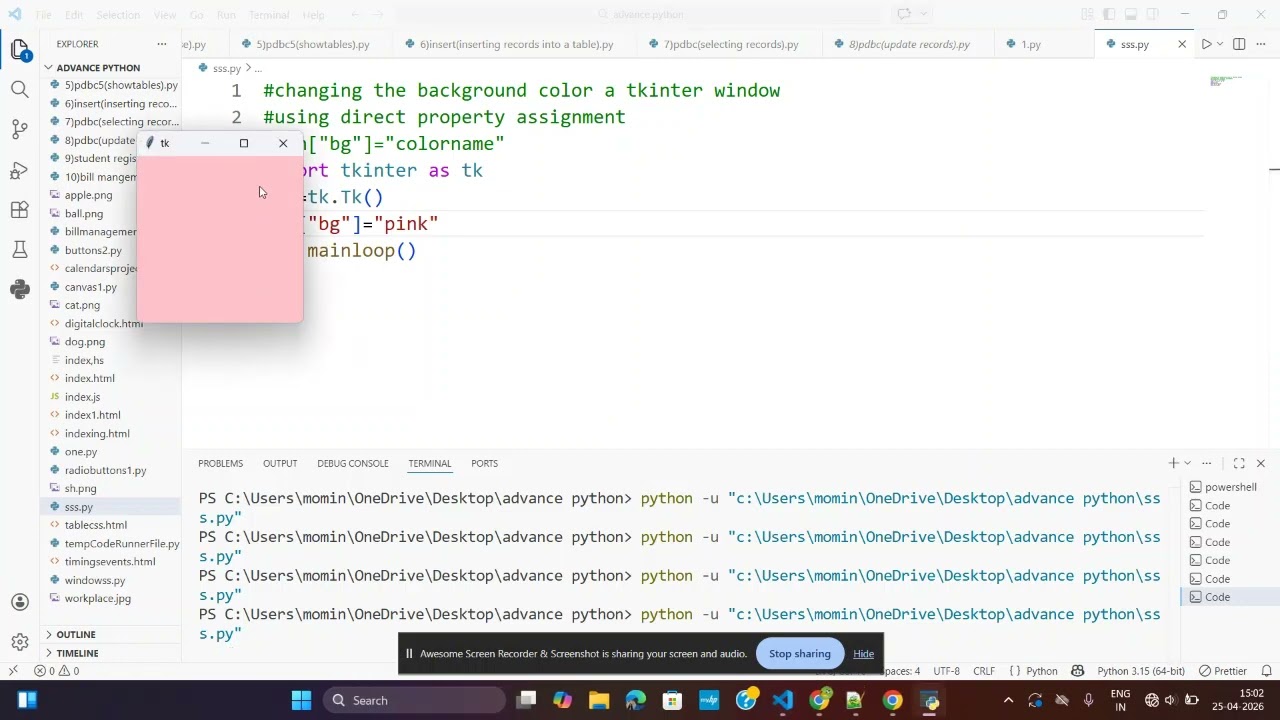 Changing the background color of a tkinter window in python-2? Python Tkinter Tutorial 