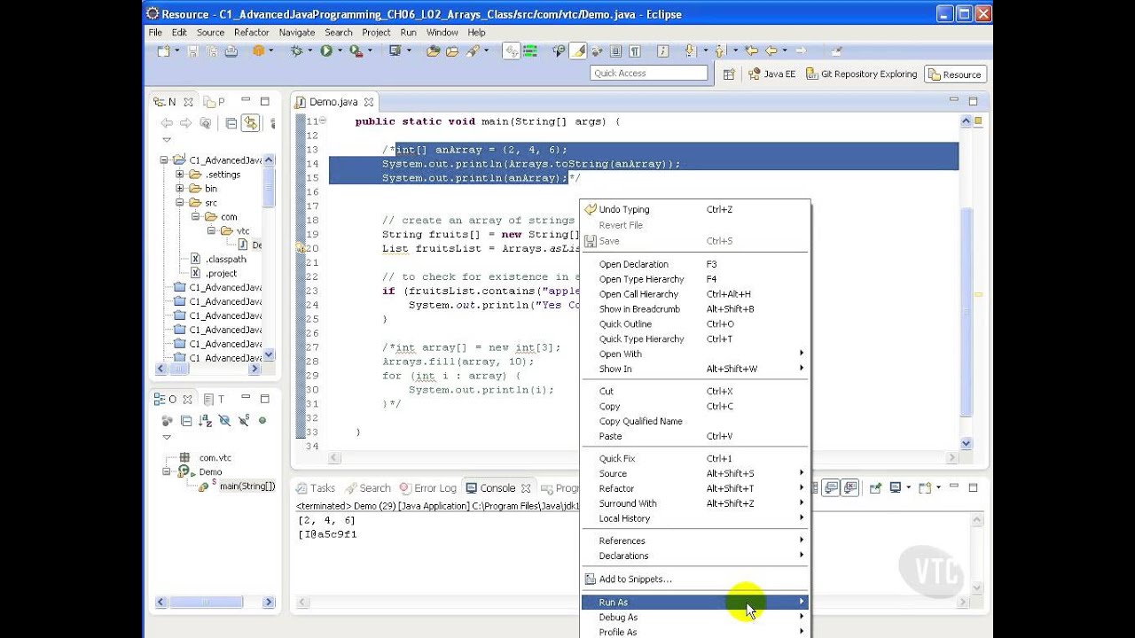 Advanced Java tutorial - The Arrays Class