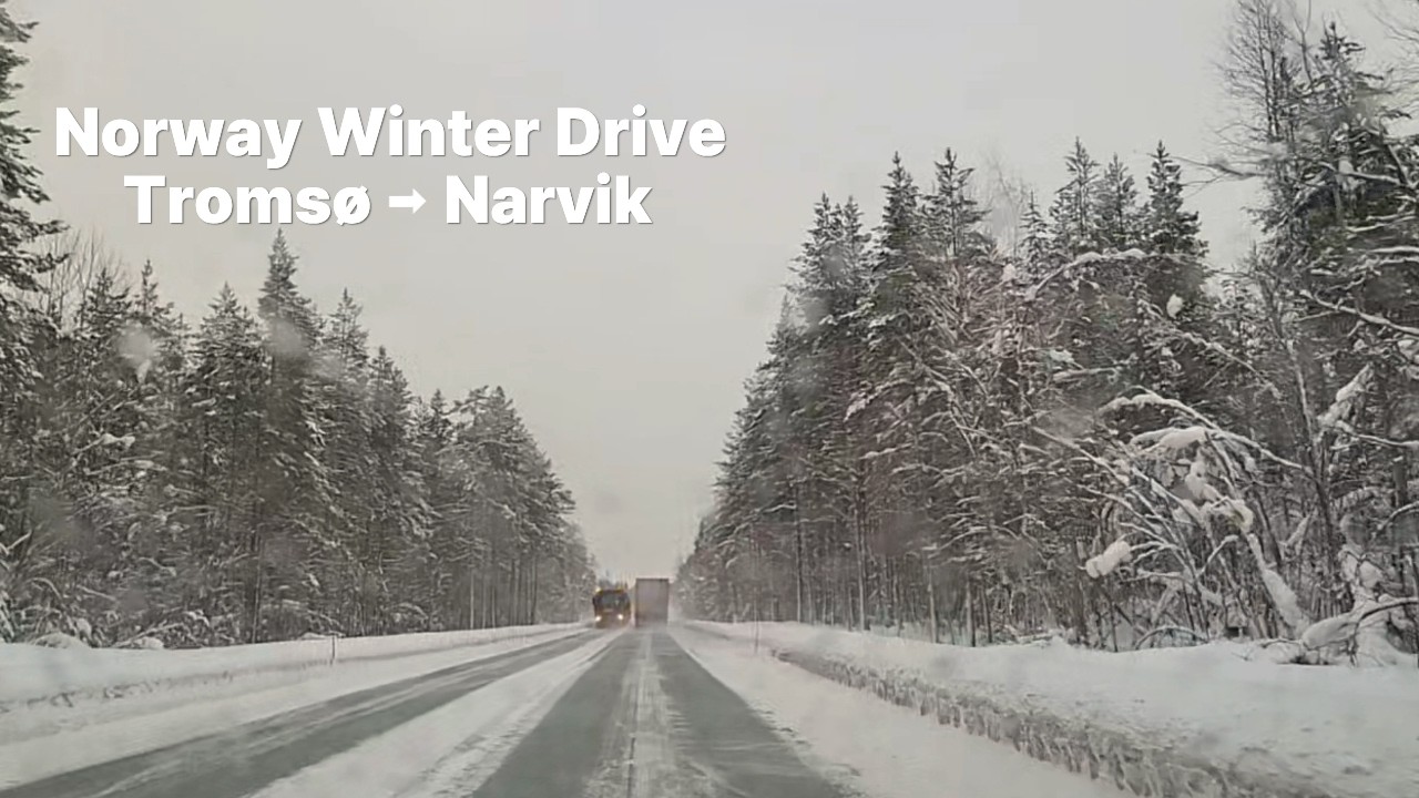 Tromsø to Narvik Winter Drive | Norway E8 & E6 Snowy Road with Real Road Sounds