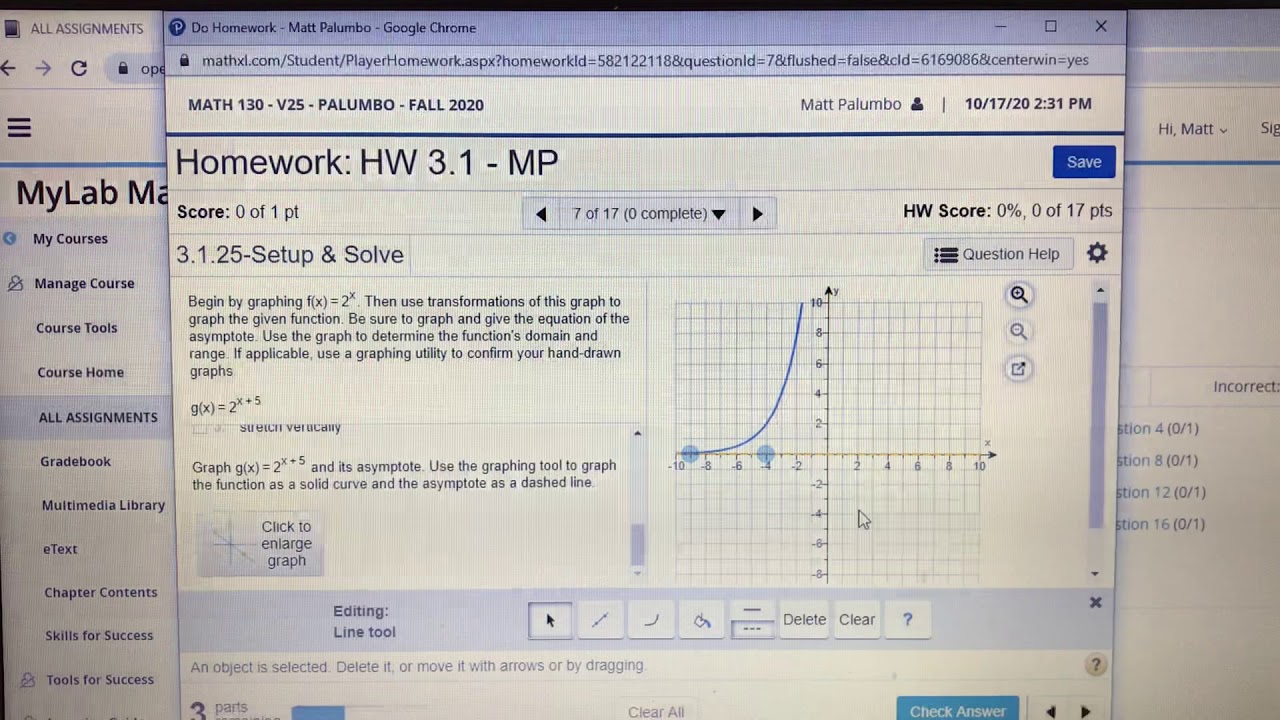 130 3.1.25 How to Graph Exponential in MyMathLab