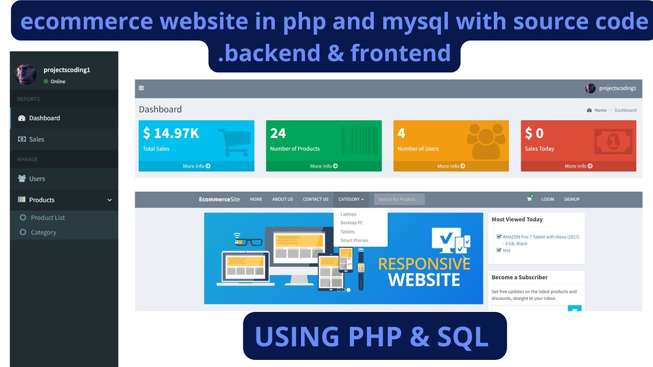 complete  e-commerce website in php and mysql with source code .backend & frontend