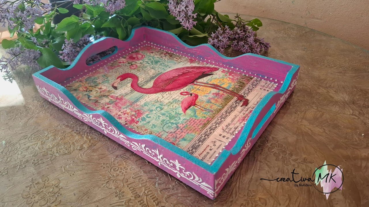 How to decoupage a tray with rice paper and crackle varnish? #stamperia #decoupage #ricepaper 🦩