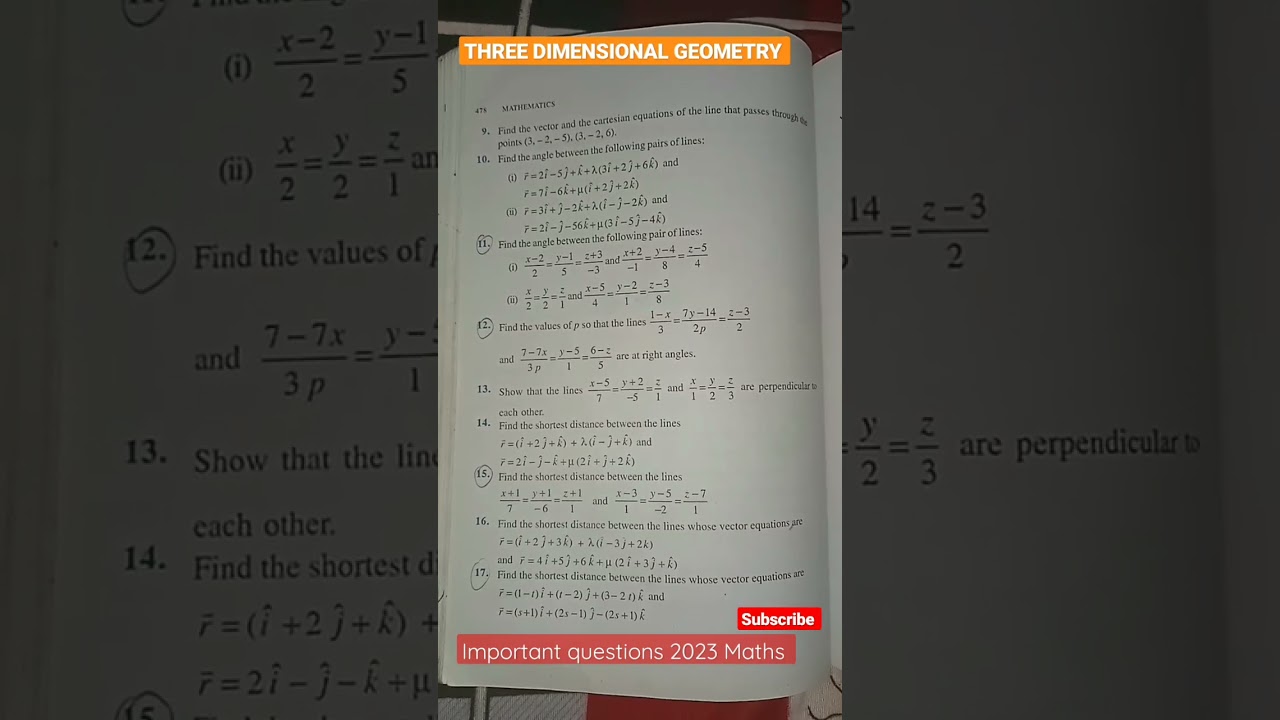 Class 12 important question three dimensional geometry| #shortsvideo