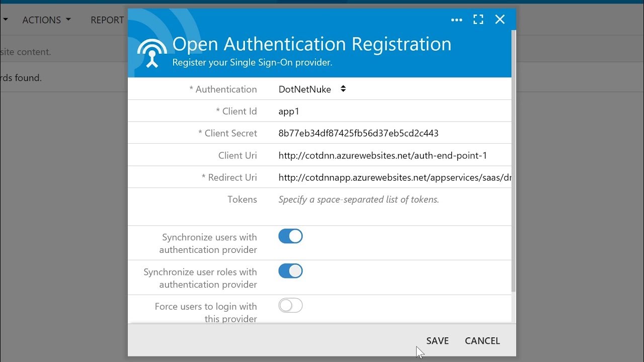 DotNetNuke Connector: Configuring DNN for Open Authentication