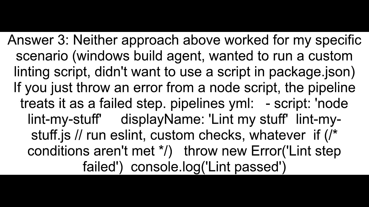 How do I get my Azure DevOps Pipeline build to fail when my linting script returns an error