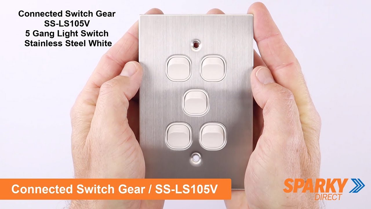 Connected Switch Gear SS-LS105V | 5 Gang Light Switch | Stainless Steel / White
