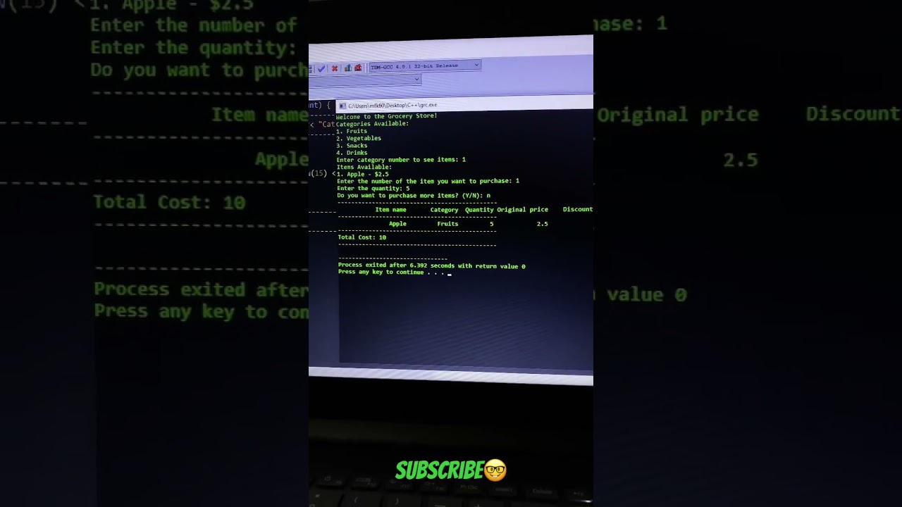 grocery receipt in c++ IDE dev c++#cppprogramming #codingtime #codinglife