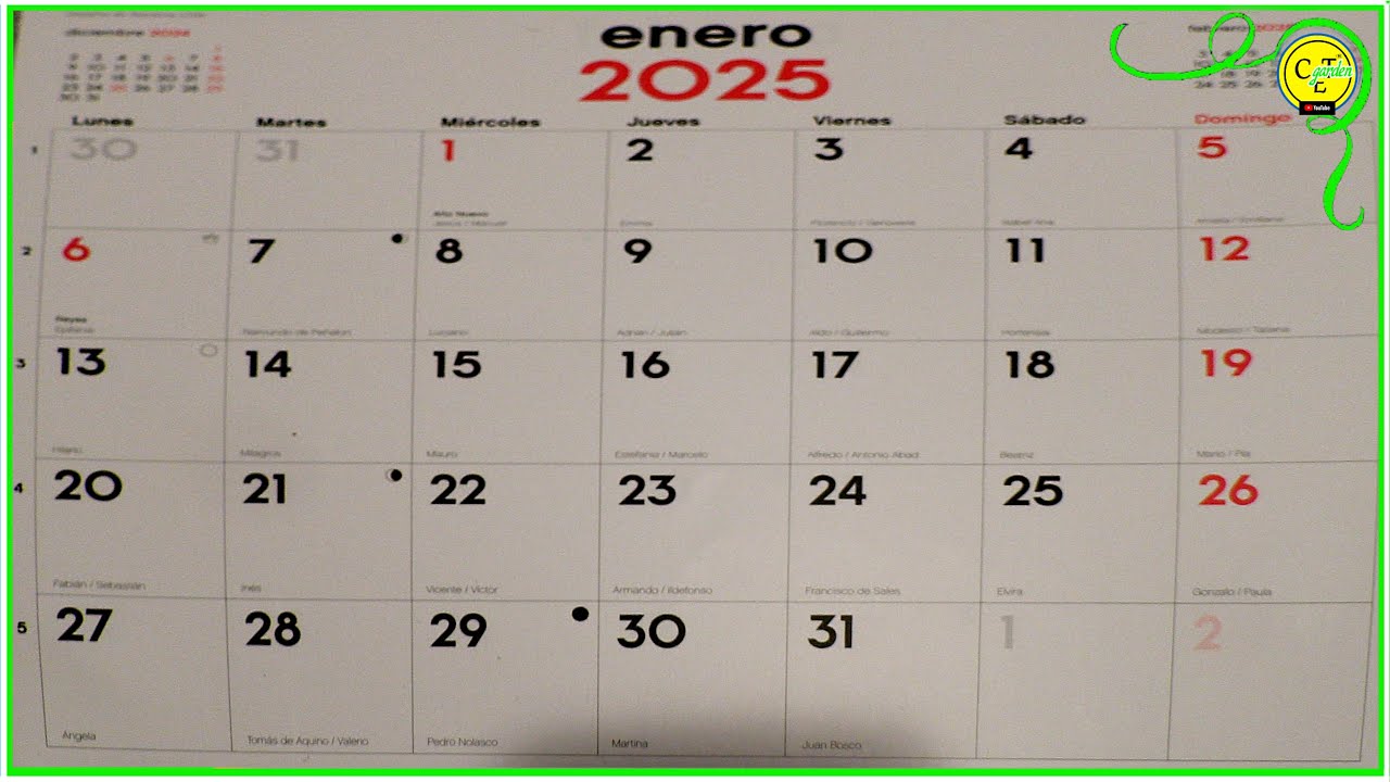 Calendario almanaque lunar enero 2025