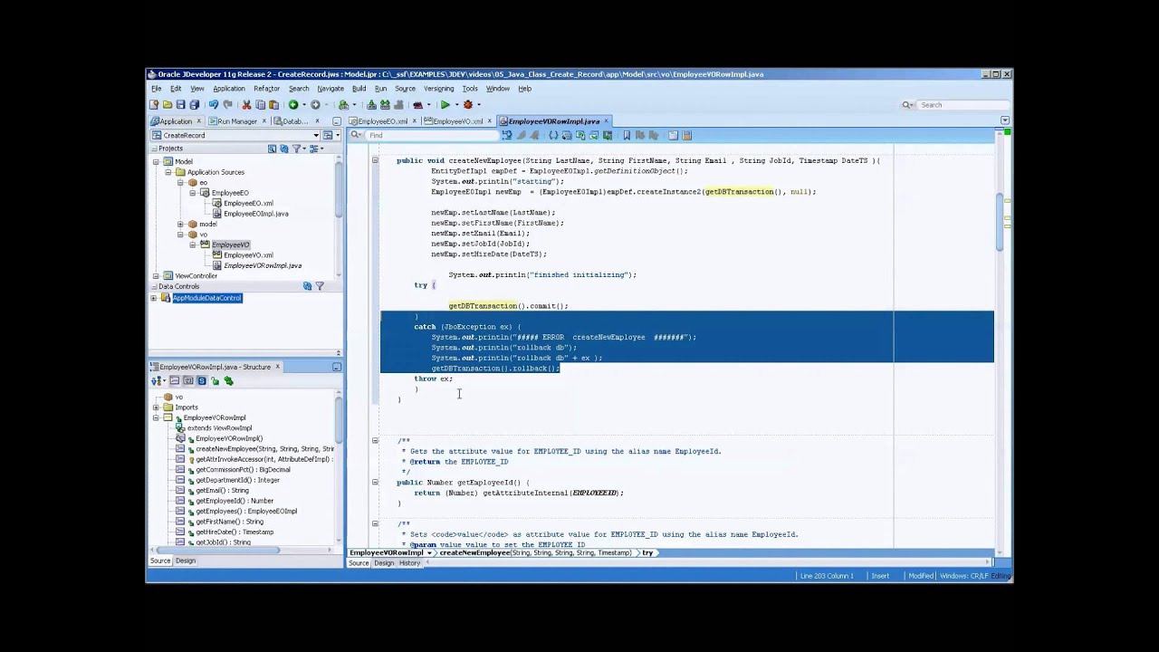 012 Jdeveloper:  Create Record using Java Class exposed on UI  PART 2