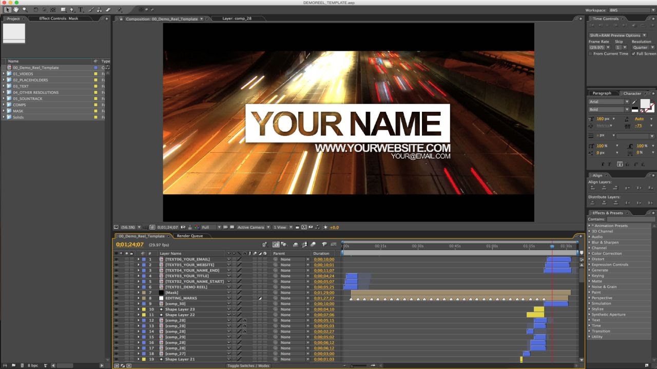 Demo Reel After Effects Template Tutorial