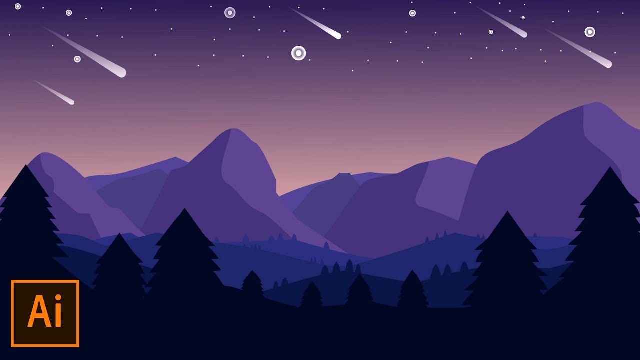 Adobe Illustrator Tutorial | Mountain Landscape | Flat Design Tutorial