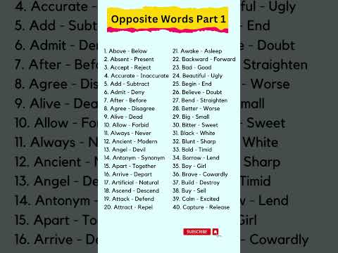 Opposite Words Part 1, Antonyms Words #englishgrammar #oppositewords