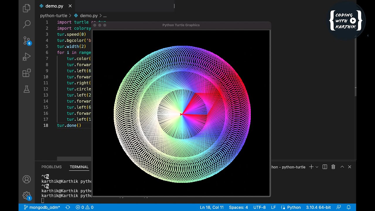 Python Turtle Graphics Full source code | New graphics  | multi colors designs #CodingWithKarthik