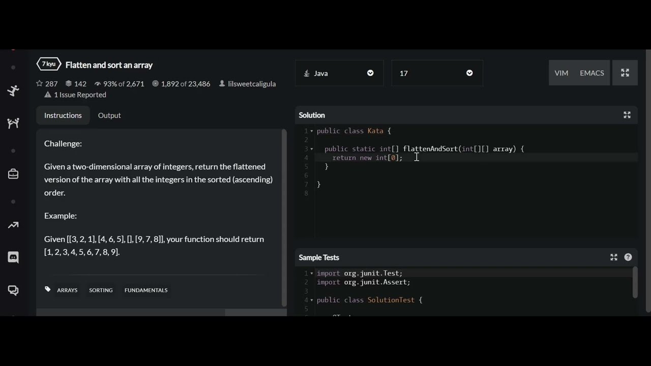 Flatten and sort an array - Codewars - 7 Kyu (JAVA)