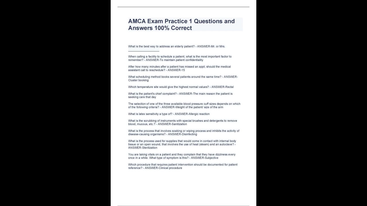 AMCA Exam Practice 1 Questions and Answers 100% Correct