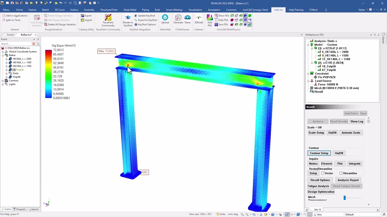 Här visar vi hur FEM programmet MultiPhysics for IronCAD kan användas vid statisk analys.