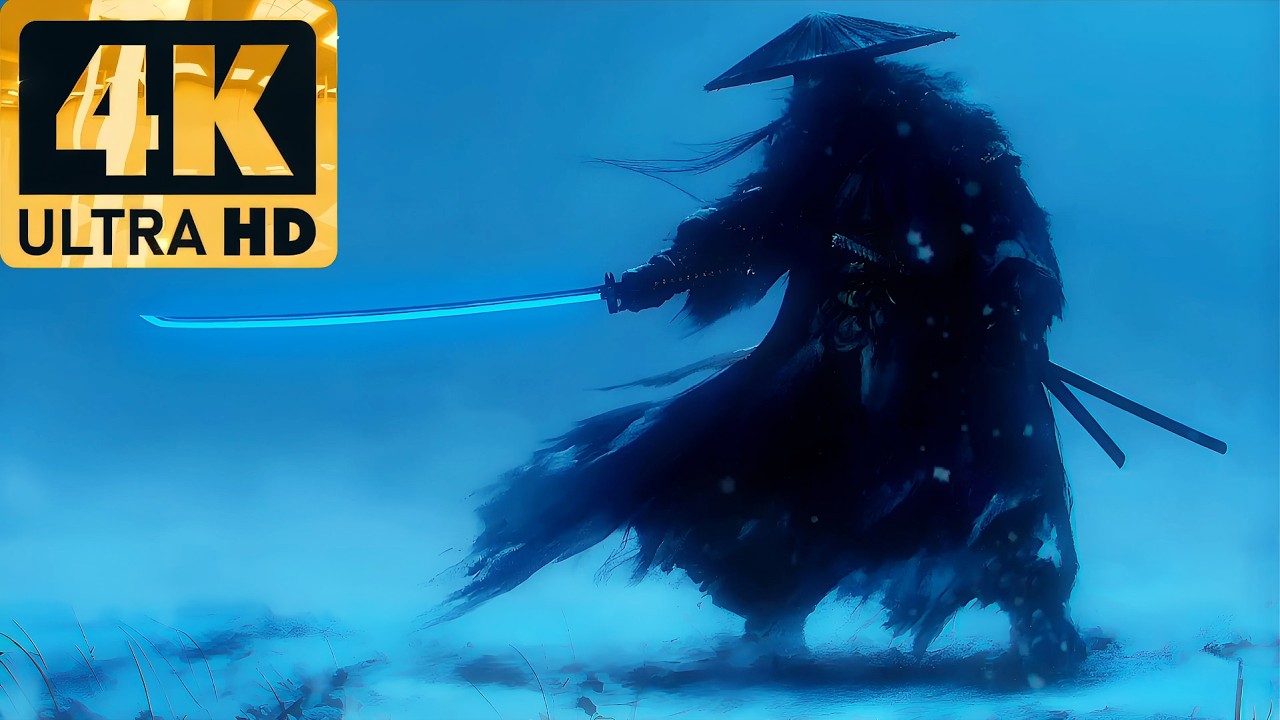 Shadow Samurai with Glowing Blue Katana Live Wallpaper 4k