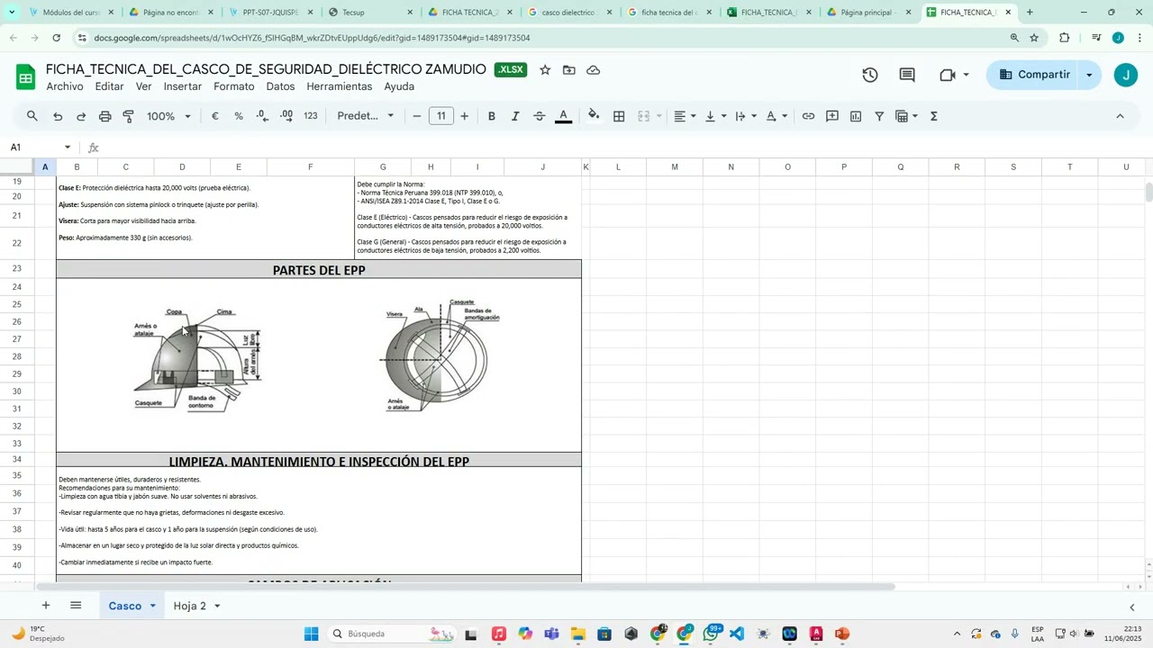 Ficha técnica del CASCO DE SEGURIDAD DIELECTRICO 3M H_700