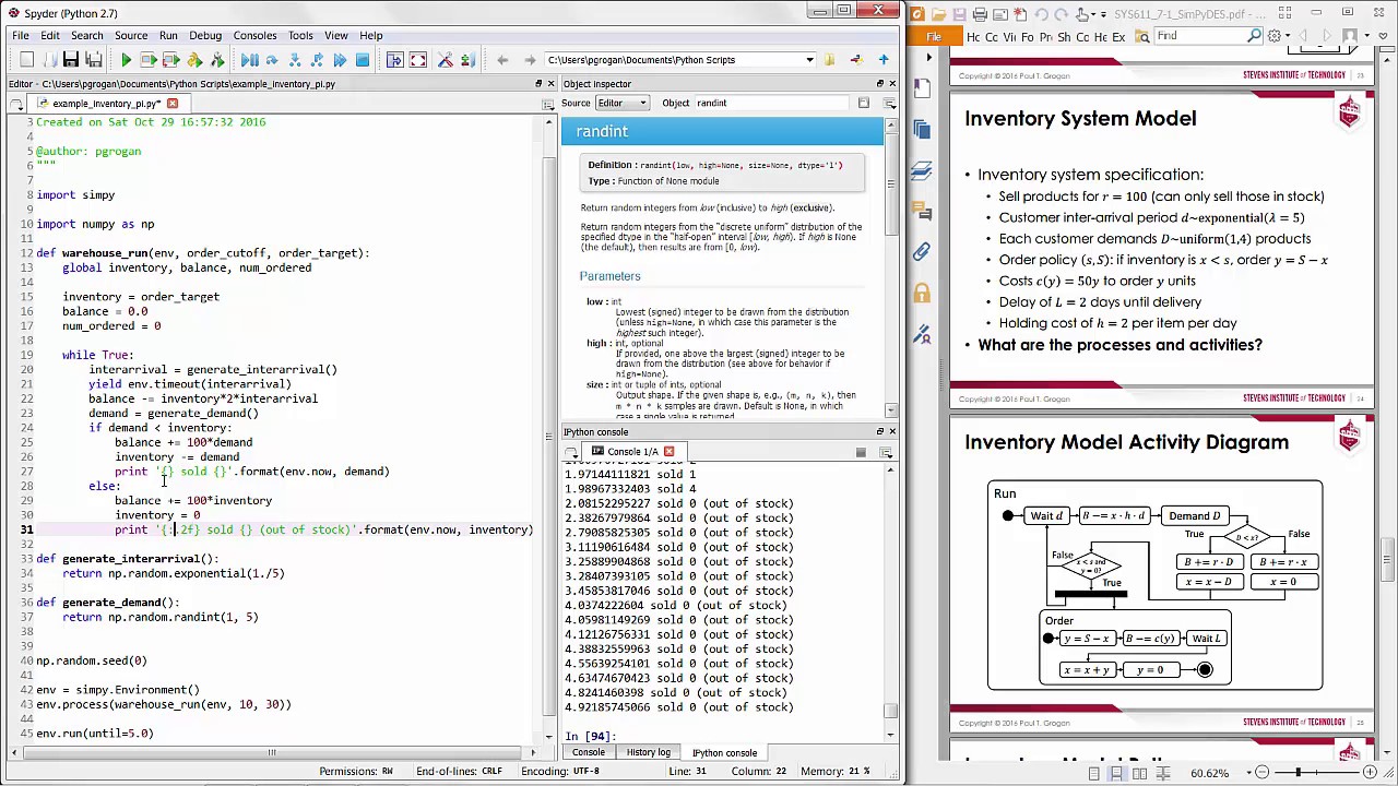 Inventory System Discrete Event Simulation in Python (Process interaction)