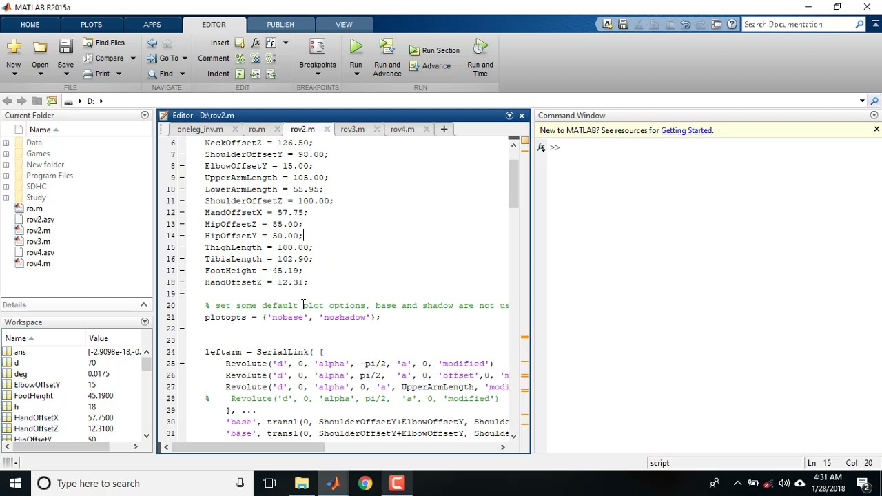 Kinematic Diagram of Humanoid Robot and MATLAB simulation